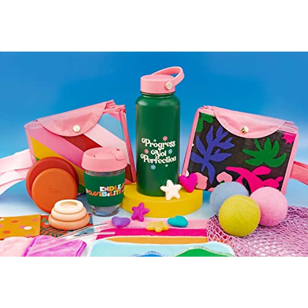 ban.do Foldable Market Tote, Reusable Grocery Bag with Shoulder Straps, Large Tote for Beach, Produce, or Shopping (Rainbow Stripe)