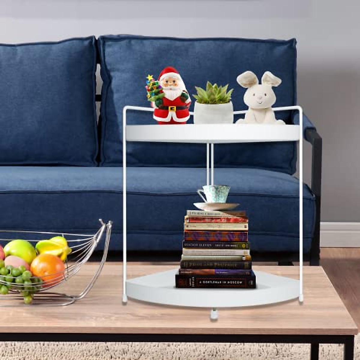 Lvssci 2 Tier Corner Shelf Rack Kitchen Counter Cabinet Bathroom Organizer Makeup Cosmetic countertop Organization and Storage Under Sink Organizers Perfume Trays for Dresser White