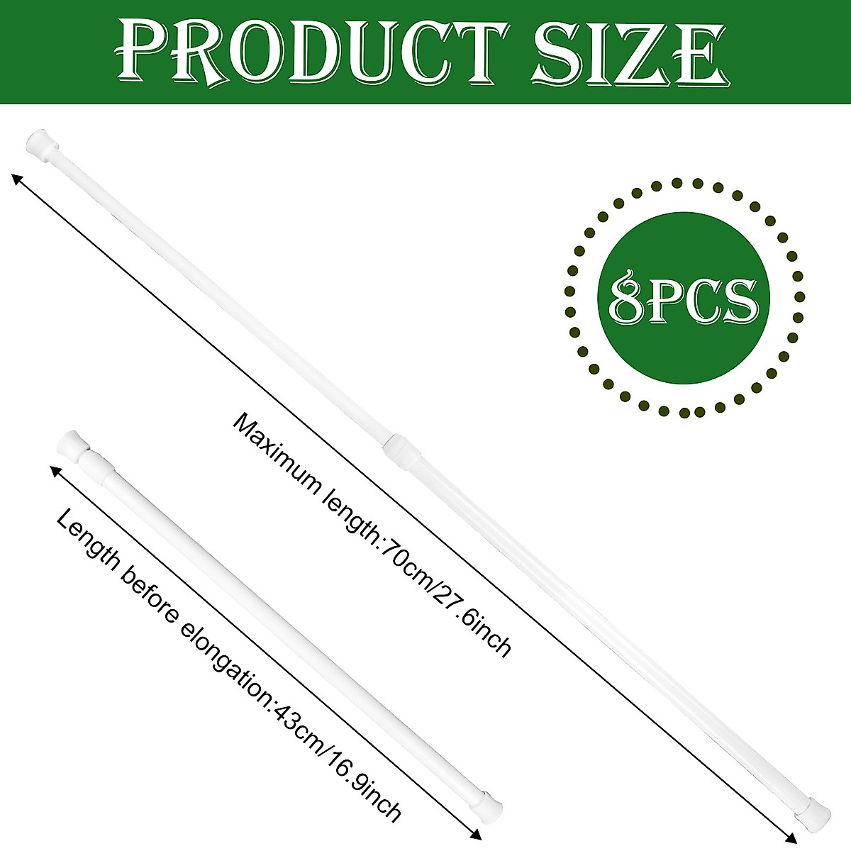 8 Pack Window Security Bar for Inside Windows Adjustable Window Safety Rods Extendable Sliding Door Lock Bar with Rubber Tips Multi-purpose Telescopic Rod Clothes Drying Rod, Extends from 17-27.6 Inch