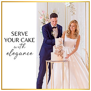 Orblue Wedding Cake Knife and Server Set - Premium, Beautifully Engraved Cutting Set - Elegant Keepsake for Newlyweds - Light Gold