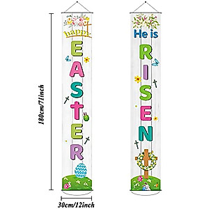 Happy Easter Porch Sign He is Risen Party Banner Welcome Easter Courtyard Holiday Decoration Indoor Outdoor Front Door Spring Floral Hanging Flag