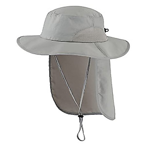 Home Prefer UPF50+ Mens Sun Hat with Neck Flap Wide Brim Mesh Fishing Hat Windproof Safari Hat Light Grey