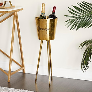 Deco 79 Aluminum Tall Floor Champagne 3 Bottle Ice Bucket, 10" x 10" x 28", Gold