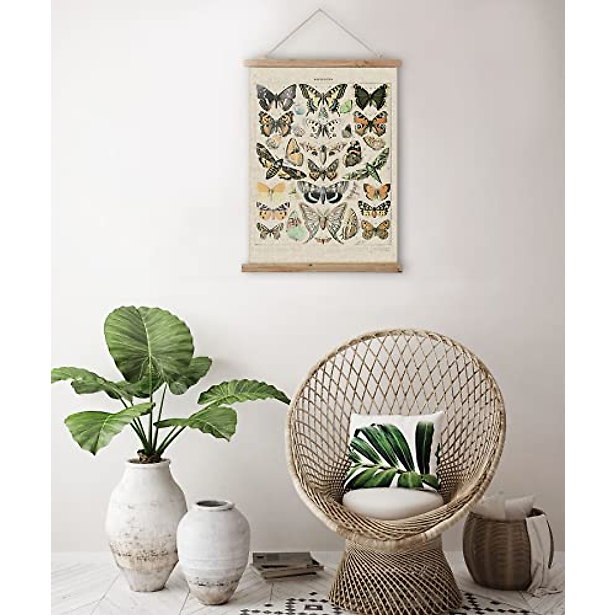 Vintage Butterflies Hanging Poster, Retro Style of Wall Art Prints, Printed on Linen with Wood Frames, Ready to Hang