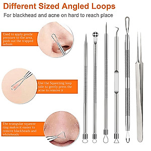 Pimple Popper Tool Kit, 6 Pcs Blackhead Remover Acne Needle Tools Set Removing Treatment Comedone Whitehead Popping Zit for Nose Face Skin Blemish Extractor Tool - Silver