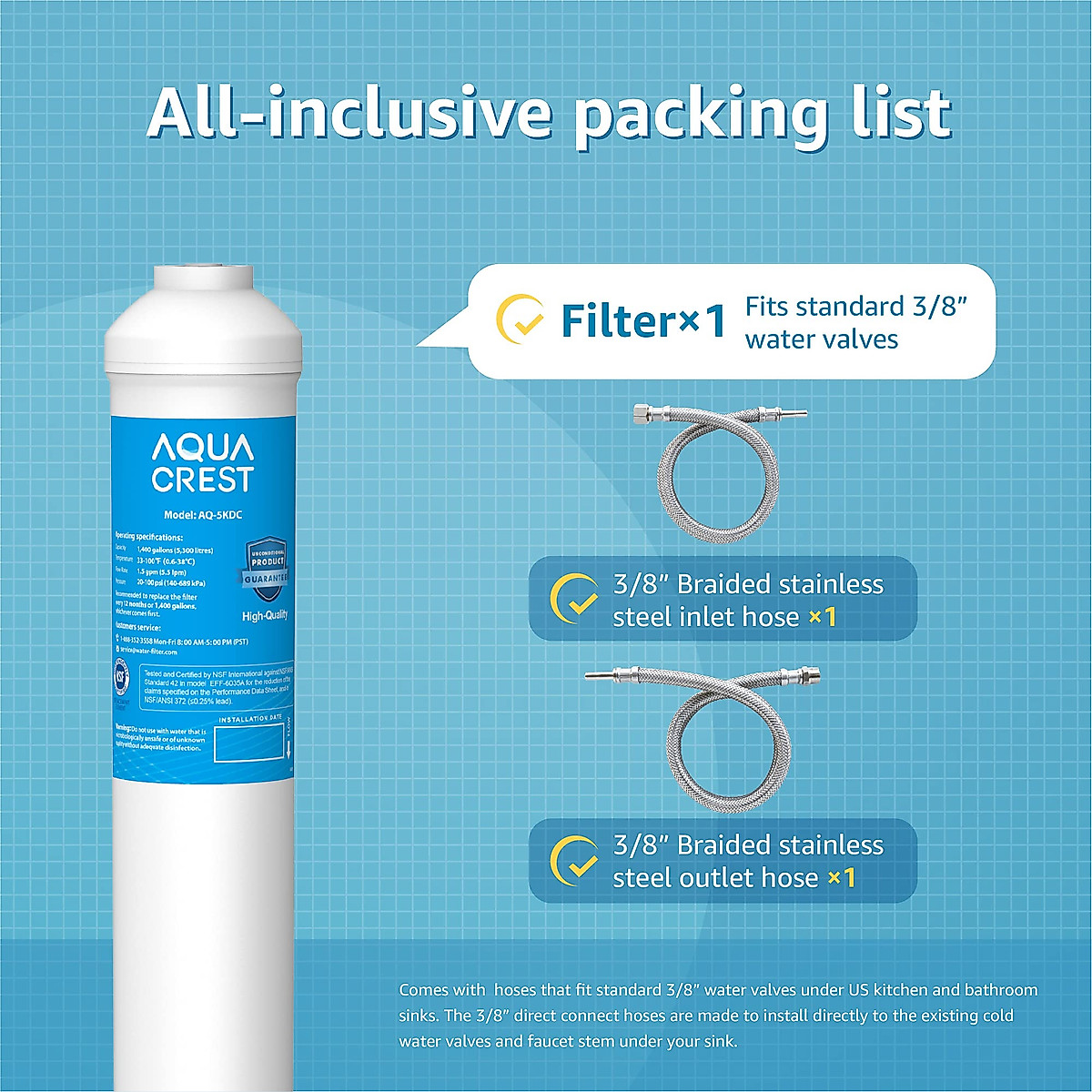 AQUA CREST AQK-CF10A NSF Certified Pitcher Water Filter and AQUACREST 5KDC Under Sink 5000 gallons Water Filtration System