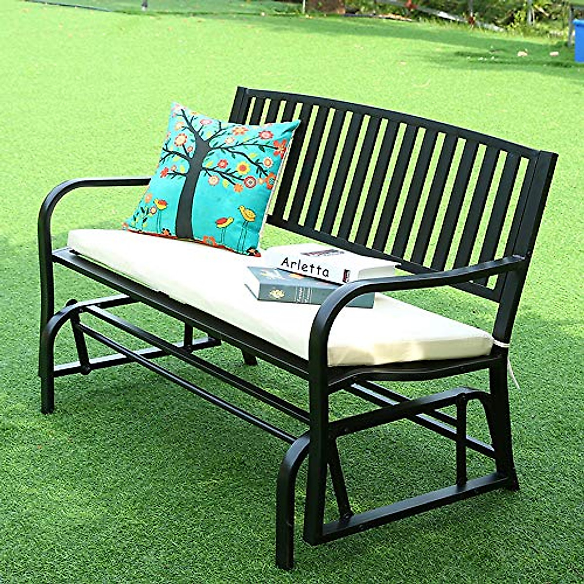 JOZZY Outdoor Garden Bench,Outdoor Garden Double Rocking Chair, Leisure Courtyard Terrace Metal Bench, Comfortable and Durable Outdoor Swing Glider, Weatherproof Steel Frame, for Porch/Backyard