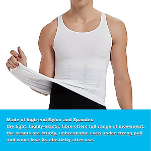 KOCLES Mens Athletic Compression Shirt Slimming Body Shaper Tank Top Abs Abdomen Slim Vest Undershirt (White, Large)