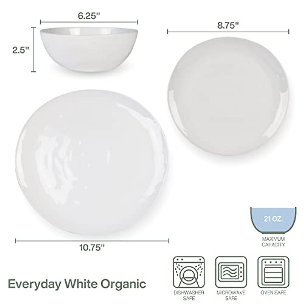 Everyday White by Fitz and Floyd Organic 12 Piece Dinnerware Set, Service for 4