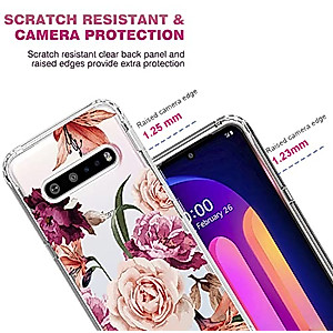 Vavies Case for LG V60 ThinQ 5G Case/LG V60/LM-V600 Case with Tempered Glass Screen Protector, Full Body Clear Flexible with Floral Design Protection Phone Cover Cases for LG V60 (Purple Flower)