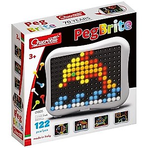 Quercetti Peg Brite Light-Up Toy - Design and Create Mosaic Art on The Peg Board with 120 Pegs & Bright LED Lights, Promotes Creative Thinking and Fine Motor Skills, for Kids Ages 3 Years & Up