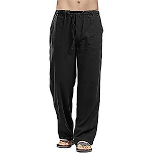 utcoco Qiuse Men's Casual Loose Fit Straight-Legs Stretchy Waist Beach Pants (X-Large, Black)