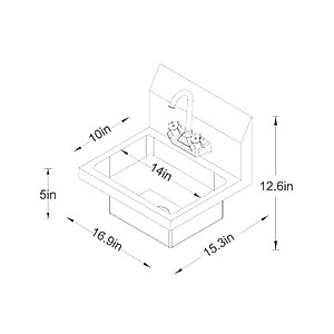 Rockpoint 304 Stainless Steel handmake Sink for Washing with Faucet, Commercial Wall Mount Hand Basin for Restaurant, Kitchen and Home, 17 x 15 Inches, Silver