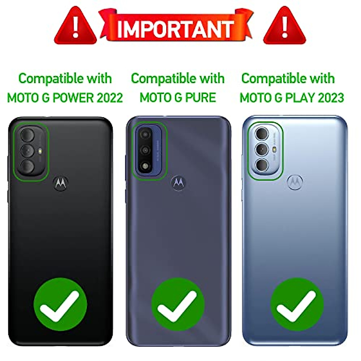 Joytra for Moto G Play 2023 Case, Moto G Pure Phone Case/Moto G Power 2022 Case with 1P Tempered Glass Screen Protector,Protective Phone Case with Magnetic Ring Kickstand for Motorola G Play, Black