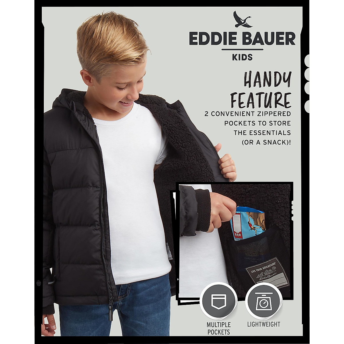 Eddie Bauer Boys' Winter Jacket - Heavyweight Quilted Down Jacket - Insulated Hooded Outerwear Coat for Boys (5-16), Size 14, Black