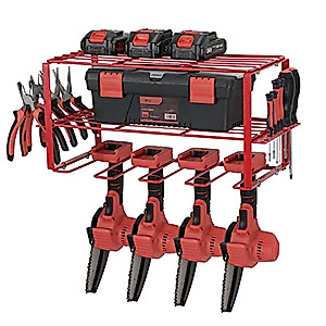 Power Tool Organizer, Garage Tool Organizers and Storage, Cordless Drill Holder Wall Mount, Heavy Duty Metal Tool Shelf Utility Rack, Removable Design, Gifts for Men's Birthday Father's Day - Red