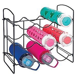 mDesign Metal Wire Free-Standing Water Bottle Rack - Storage Organizer for Kitchen Countertops, Matte Black