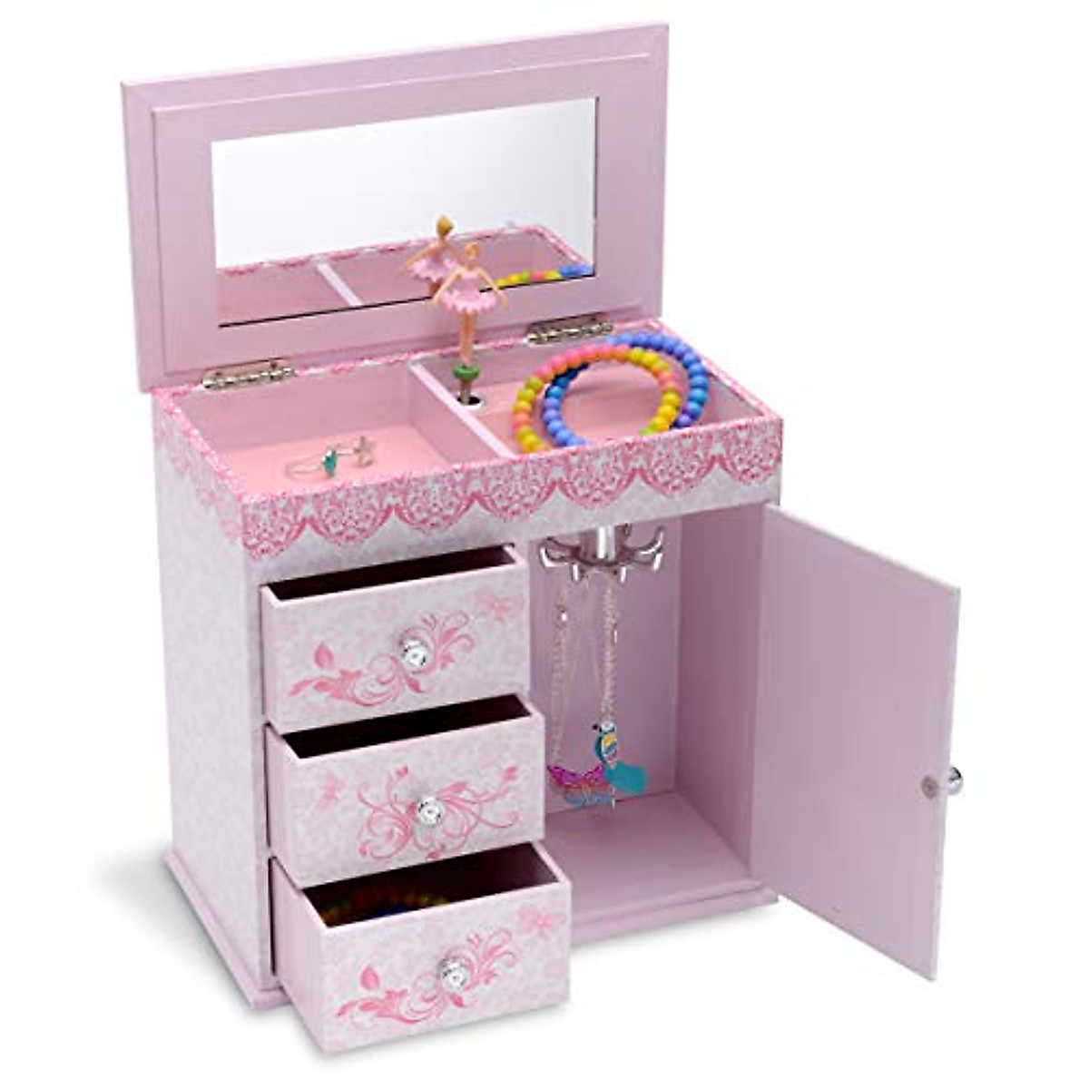 Jewelkeeper Ballerina Musical Jewelry Box with 3 Pullout Drawers, Ballet Slipper Design, Swan Lake Tune