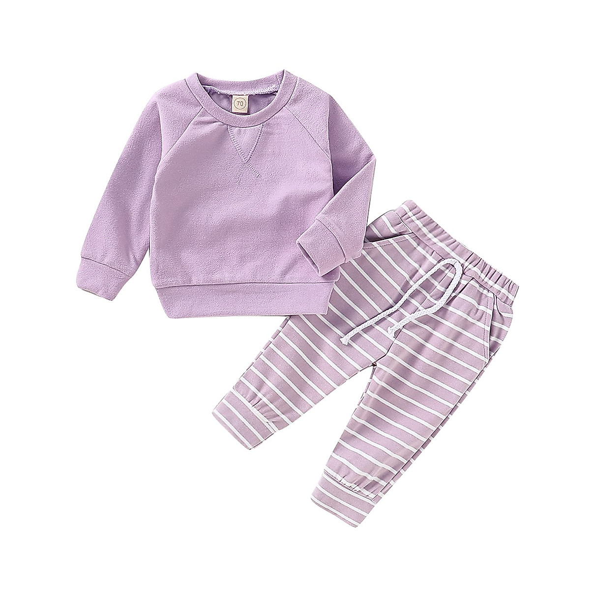 Dimoybabe Baby Girl Clothes Boy Sweatshirt Infant Outifts Set Spring Winter Long Sleeve Outfits + Stripped Pants 2pcs Stripe Purple