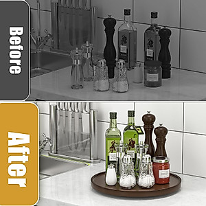 360° Rotating Decorative Tray, 13" Bamboo Turntable Coffee table trays for Mug Plant Kitchen Dining Room Table Decor Wood tray for Candle Perfume Soap Dispenser Counter Bar Rotating Serving Tray Brown