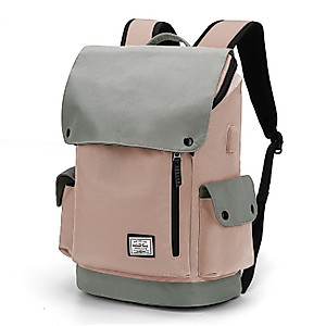 Wind Took leisure backpack for Women College Book Bag Travel Work Daypack Laptop Computer Bag with USB Charging Port Suits 15 Inch Notebook,Light Salmon