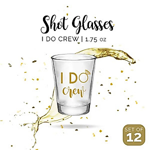 Bride and I Do Crew Bachelorette Party Shot Glasses, Set of 12, 11 Gold I Do Crew and 1 Gold Bride Shot Glass, Perfect Bachelorette Party Decorations and Brides Maid Gifts