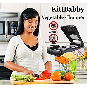 Vegetable Chopper,Onion Chopper,Multi-functional Food Slicer with Large Container,Black Adjustable Vegetable Cutter with draining basket Stainless steel blade,Safe Removable Blades for Easy Cleaning