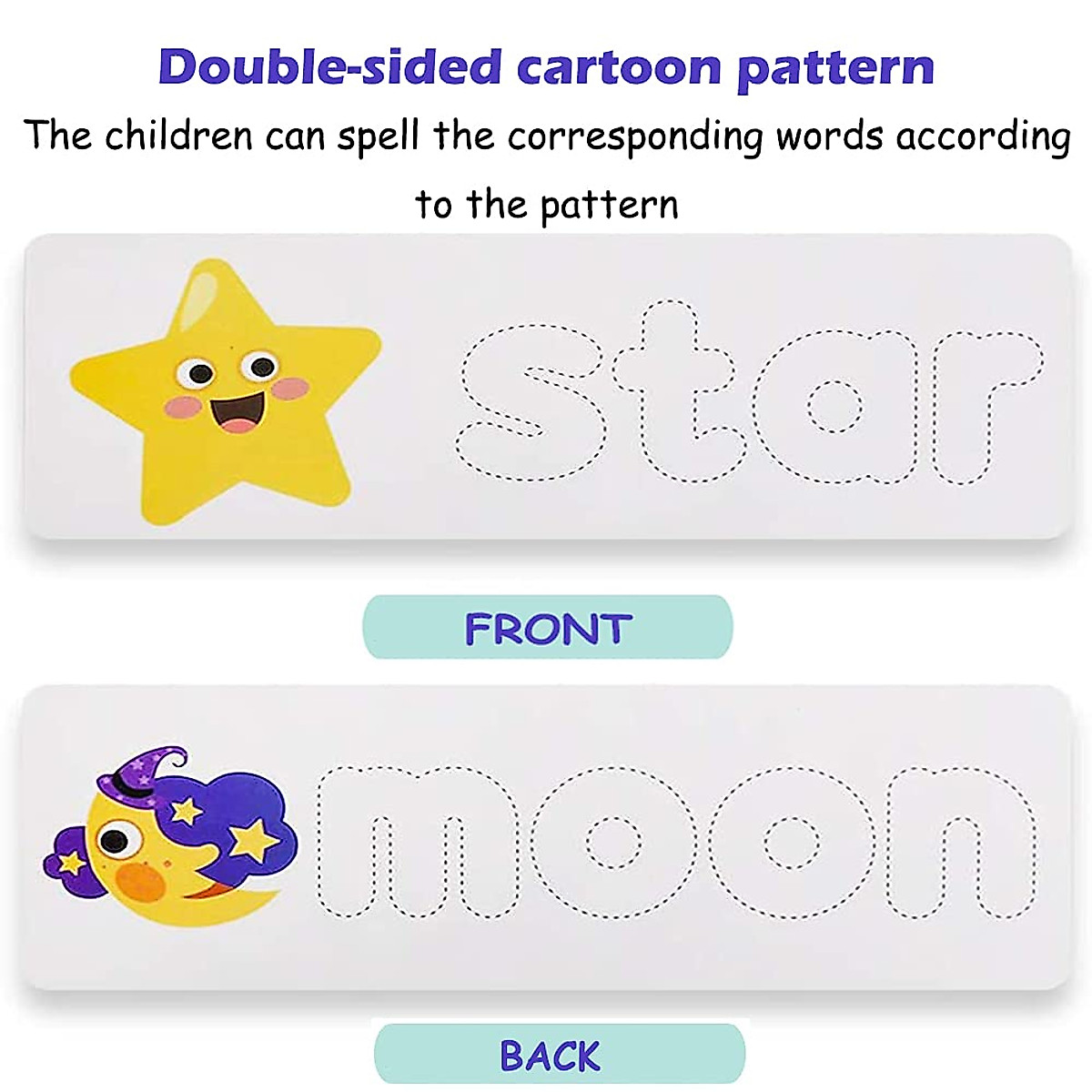 Wooden Toddler See and Spelling Learning Toy Matching Alphabet Word Game with 56 Different Words on 28 Two-Sided Cognitive Cards Letter Jigsaw Puzzle Toys for Kid’s Montessori Preschool Education