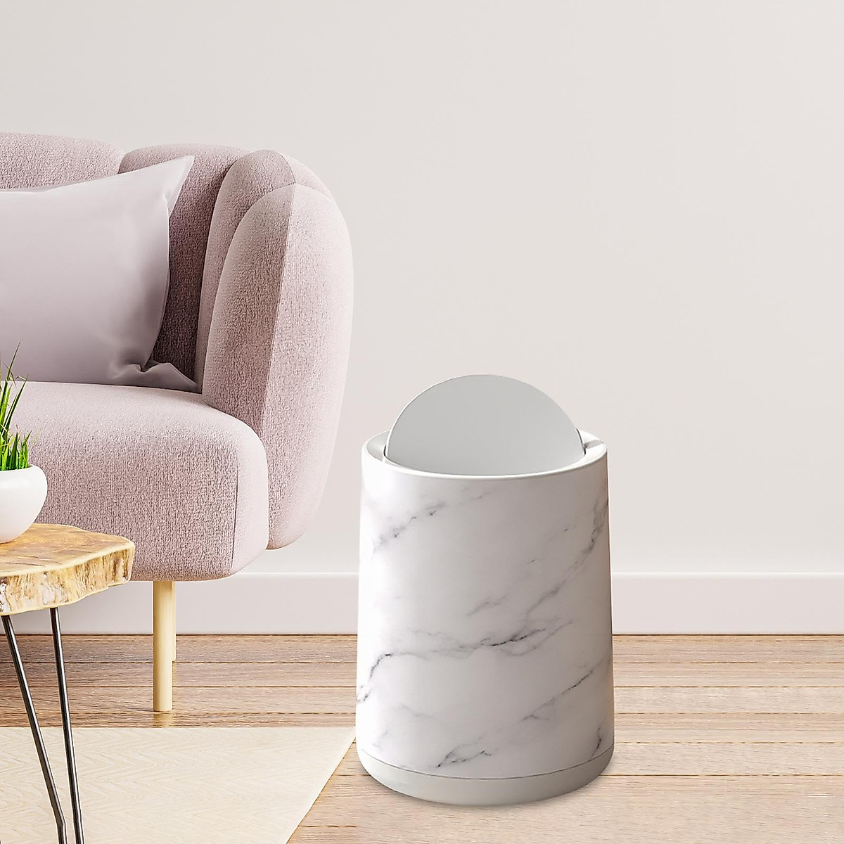 Generic Marble Bathroom Trash Can Household Trash Bin Garbage Container Removable Inner for Office, White Large, Optional