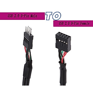 MEIRIYFA USB Header Extension Cable, USB 2.0 9-Pin Male to 9-Pin Female Internal Motherboard Header Cable for USB Ports, Expansion Cards and Motherboard Ports 20.3 inches（2 Pack