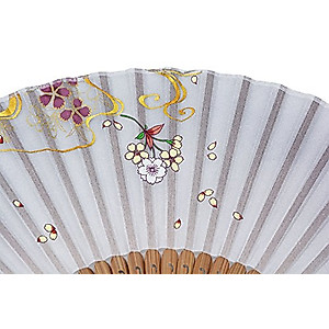 Amajiji Charming Elegant Modern Woman Handmade Bamboo Silk 8.27" (21cm) Folding Pocket Purse Hand Fan, Collapsible Transparent Holding Painted Fan with Silk Pouches/Wrapping LXHSZ (LXHS-21)