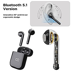Wireless Earbuds Bluetooth 5.1, Mixcder X1 in-Ear Headphones with Microphone for Phone Calls, Stereo Sound and Low Latency Earphones for Running Sports, Black
