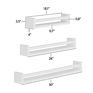 brightmaison Bambini Multisize Floating Shelves, Kids Bookshelf Nursery Storage Shelves for Wall Bathroom & Kitchen Organization Set of 3 White