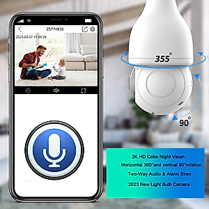 MNIEYU 360° Light Bulb Camera-2K Light Bulb Security Camera, 2.4GHz & 5GHz Wireless WiFi Smart Security Camera for Outdoor-Indoor,HD Security Camera with Auto Tracking and Night Vision,Support Alexa