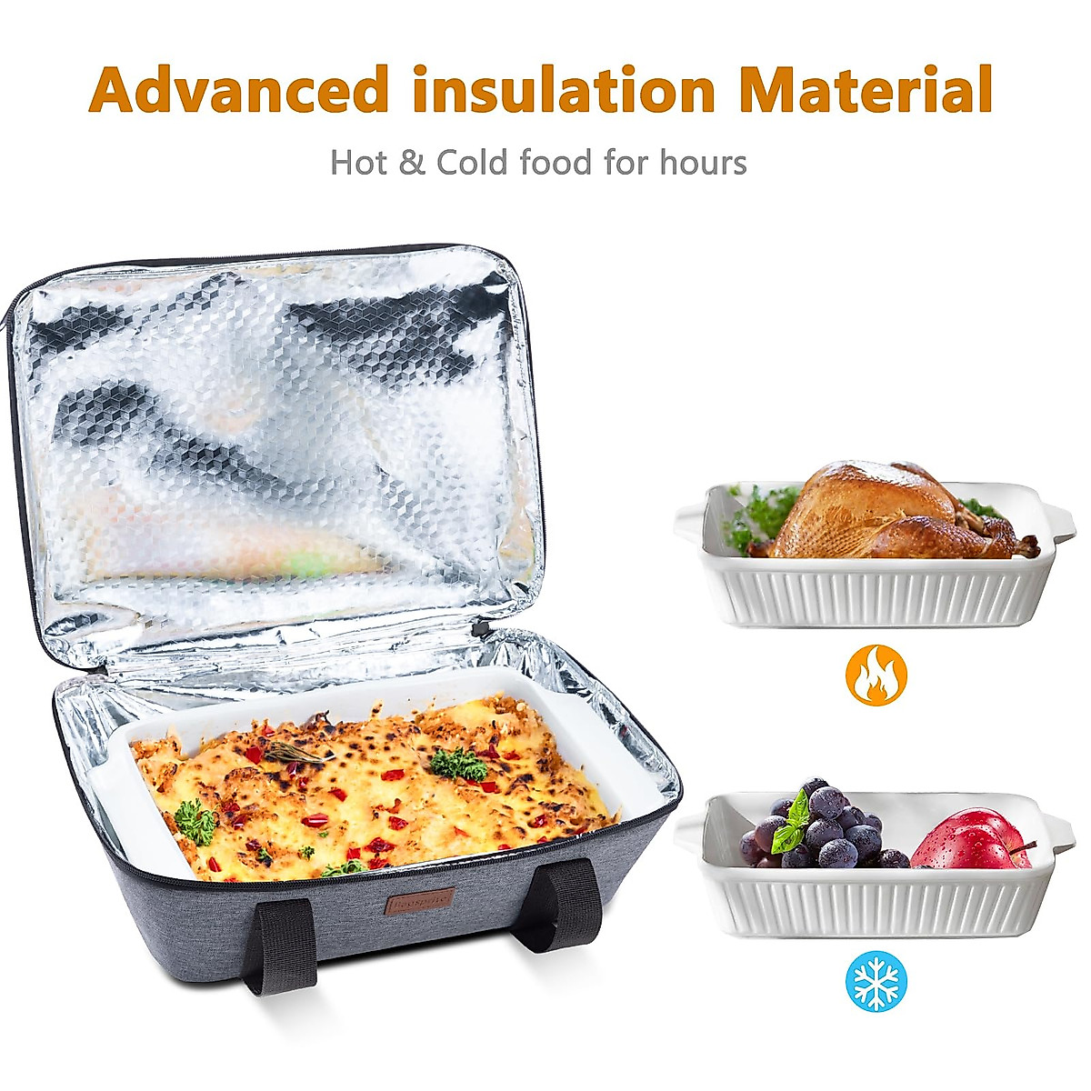 BAGSPRITE Casserole Dish Carrier Insulated - Hot Casserole Dish Carrying Case - Food Carrier for Pockluck Fits 9" x 13" Baking Dish, Fancy Panz,Lasagna Pan