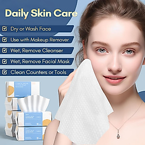 PoeticEHome Soft Dry Wipe 6 Pack, 100% Cotton Face Tissues, Lint Free Facial Cleansing Towels Disposable, Extra Thick Dry and Wet Use for Sensitive Skin, Makeup Removing, Surface Cleaning (600 Count)