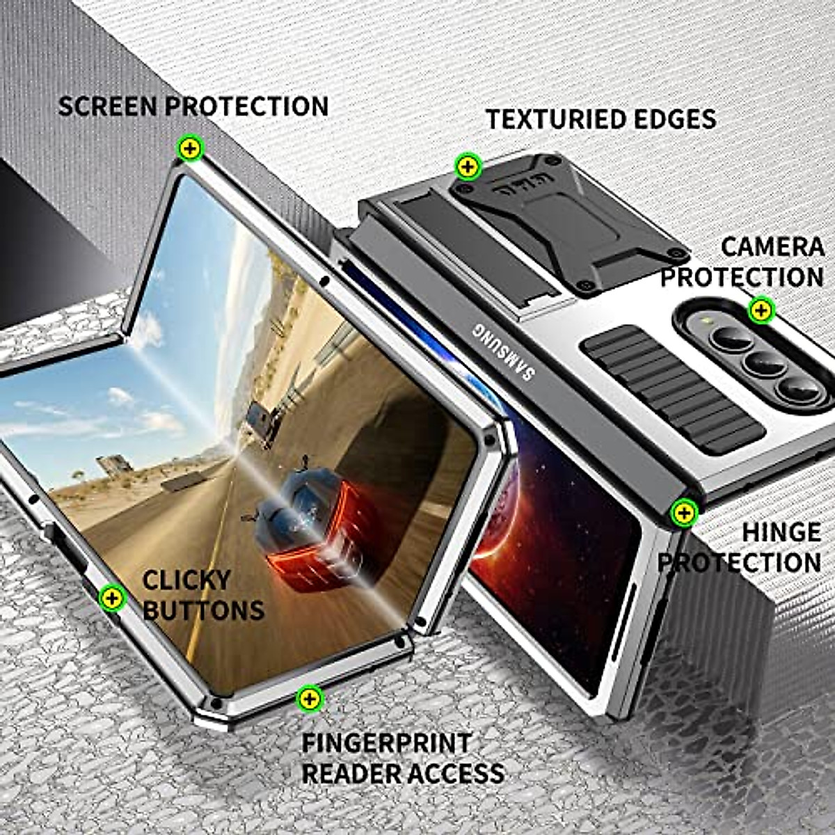 Shockproof Armor Case for Samsung Galaxy Z Fold 4 Case,Metal Aluminum Kickstand Hybrid PC Dustproof Anti-Fingerprint Folding Protective Cover Compatible with Samsung Galaxy Z Fold 4(Sliver)