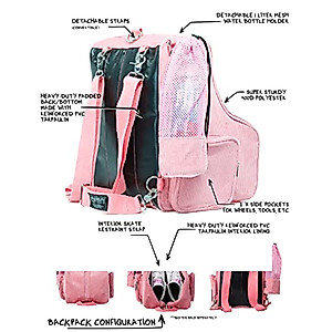 Fydelity Roller Skate Bags for Women Girls Roller Skate Backpack Roller Skate Accessories Ice Skates Kids Ice Skate Bag Rollerskate bag Ice Skating Bag Roller Skating Bag Corduroy Pink