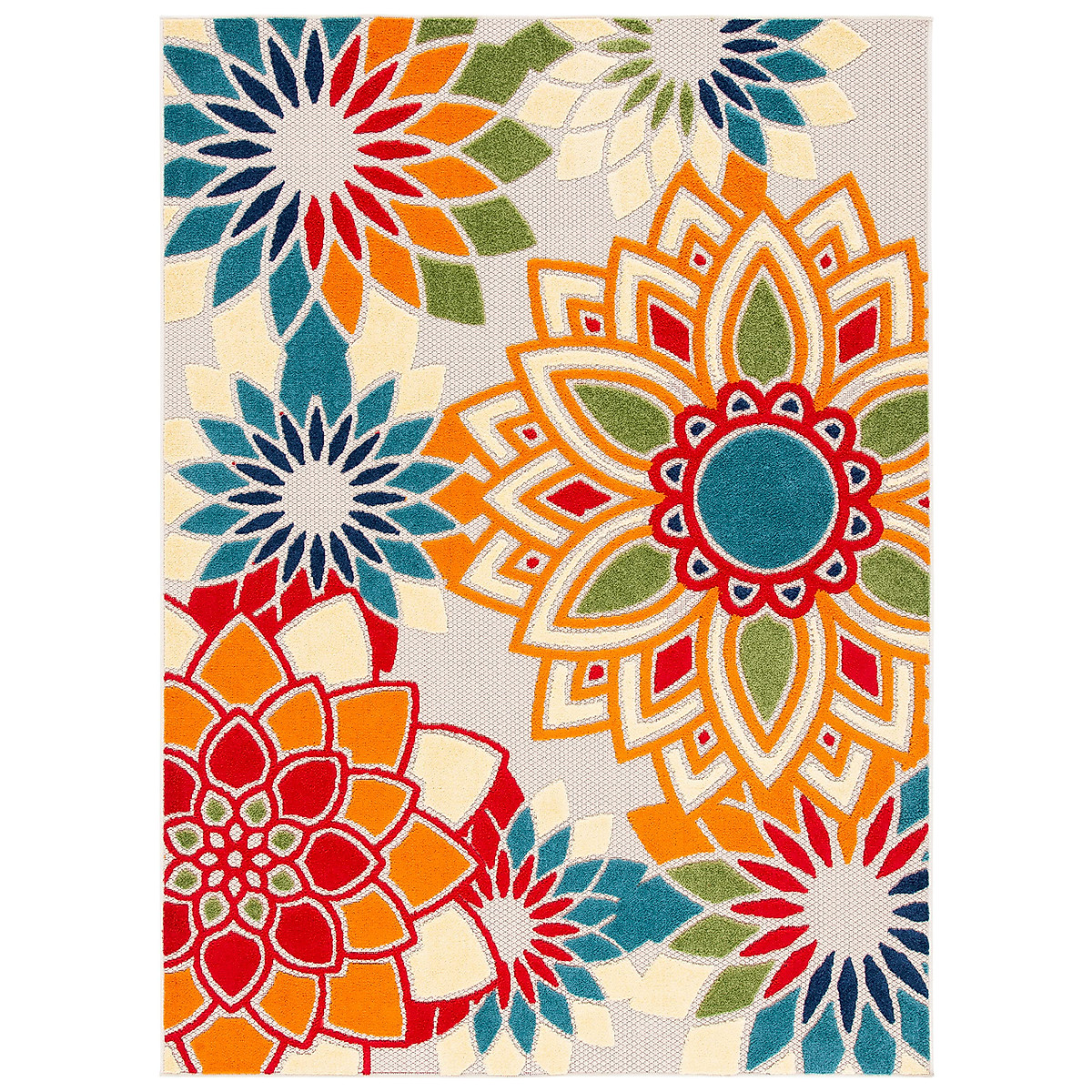 SAFAVIEH Cabana Collection 6'7" x 9' Ivory/Orange CBN328A Floral Indoor/ Outdoor Non-Shedding Easy-Cleaning Patio Backyard Porch Deck Mudroom Area-Rug