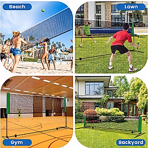 17ft Badminton Sets for Backyards, All-in-One Outdoor Volleyball and Badminton Combo Set - Includes Height Anti-Sag Net, Volleyball, Air Pump, 2 Badminton Rackets, 3 Birdies, Scoreboard and More