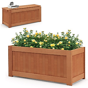 Toolsempire Outdoor Planter Bench, 45 Gallon Outdoor Bench Wooden Raised Garden Bed with Planter Box, 2-in-1 Wood Planter Bench Deck Plant Box for Porch, Patio, Garden & Backyard