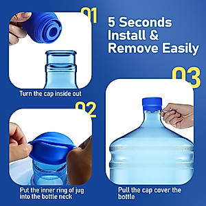 【Upgraded】Morsatie Reusable 3 & 5 Gallon Water Jug Cap, No Leaking & Popping Open, Food Grade Silicone Replacement Cap for 55mm Standard/Screw/Crown Top Water Bottle & Water Pump Dispenser, 3Pcs