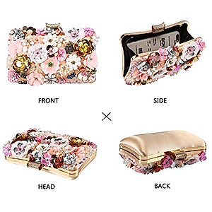 Selighting Colorful Floral Clutch Evening Bags for Women Formal Beaded Bridal Wedding Purse Prom Cocktail Party Handbags Champagne