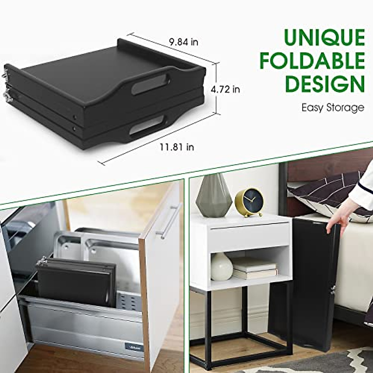 Breakfast Tray Table with Folding Legs Serving Tray (Foldable Black)