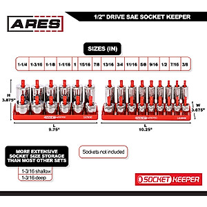 ARES 60178 – 8-Piece Metric & SAE Socket Keeper/Organizer Tray Set – Black & Green Socket Holders - Store 176 Standard & Deep Sockets - Socket Posts Feature High Visibility Markings