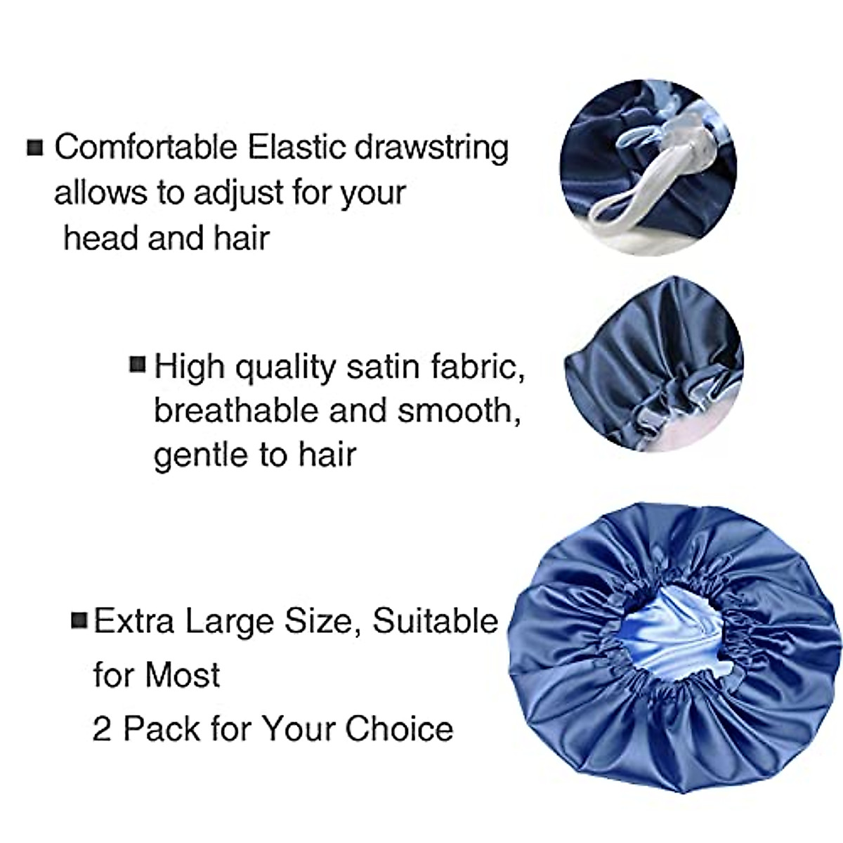 2Pack Satin Bonnet for Sleeping Silk Bonnet Hair Bonnets Cap, Double use Extra Large Double Layer Reversible Adjustable, Sleep Bonnet Used to Keep Hair Dry During Sleep. Green-Blue