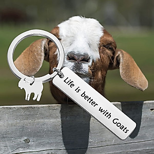 PENQI Goat Jewelry Goat Themed Gift Life is better with Goats Key Ring Funny Gift Farm Gift Farm Animal Lover Jewelry Goat Lover Gift (sliver)