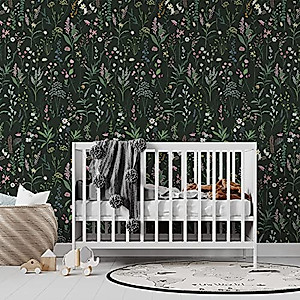JiffDiff Floral Wallpaper Peel and Stick Farm Floral 472.44" x 17.32" Wildwood Wallpaper Dark Wallpaper Self Adhesive Wallpaper Coverage 60 sq.ft