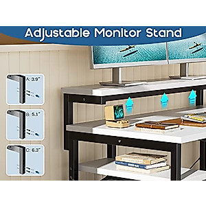ODK L Shaped Computer Desk, 61" Reversible L Shaped Desk, Corner Computer Desk with Storage Shelves & Monitor Stand, Home Office Desk, Gaming Desk, Corner Desk, Writing Desk, White