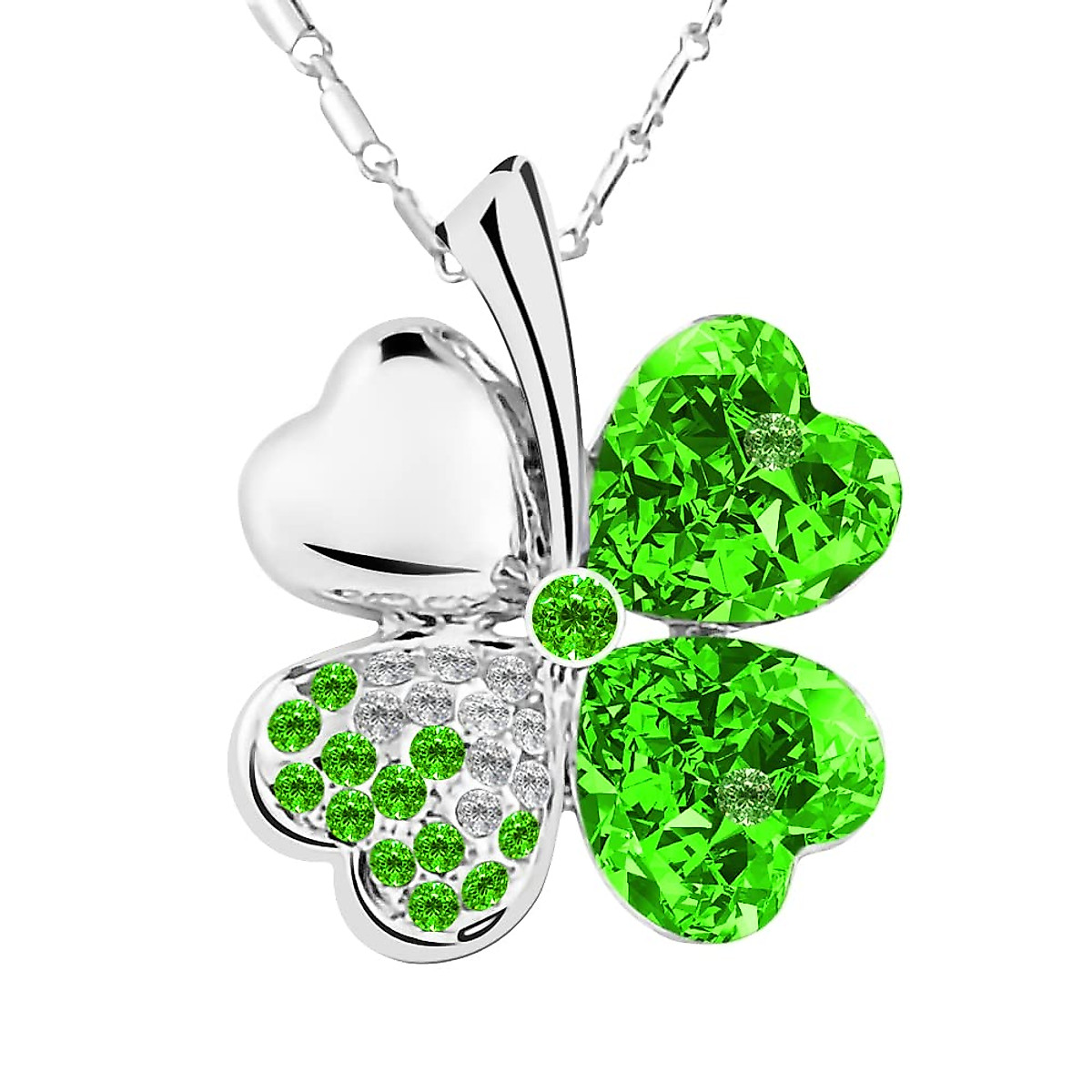 TRUEGOOD Four Leaf Clovers Necklace Crystals,Green Crystal Pendant with Necklace Angel Neckles, 4 Leaf Clover Necklace Eternal love